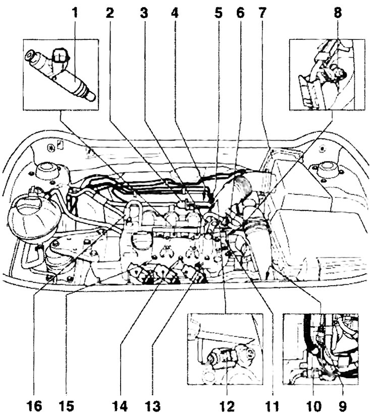 Layout of injection system assembly points (Skoda Fabia 2, 2007-2014 ...