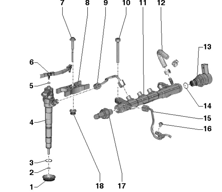 Removal and installation of fuel injection system parts, except for the high-pressure fuel pump ...