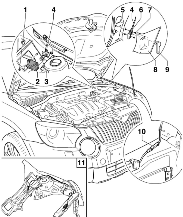 Removal and installation of the hood and its parts (Skoda Yeti, 2009 ...